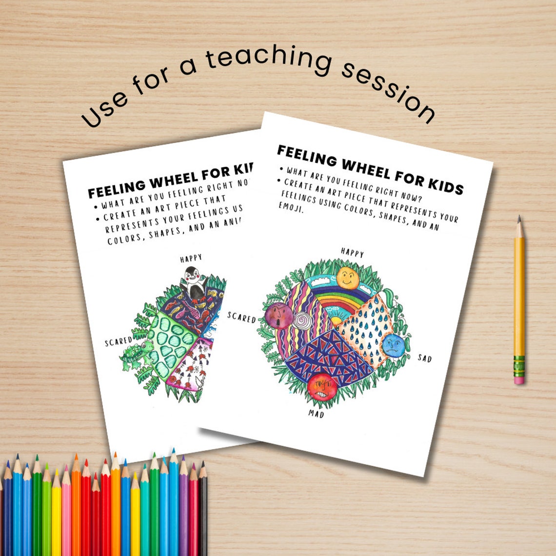 Feeling Wheel Posters for Kids Animal and Pattern Symbols Art Therapy ...