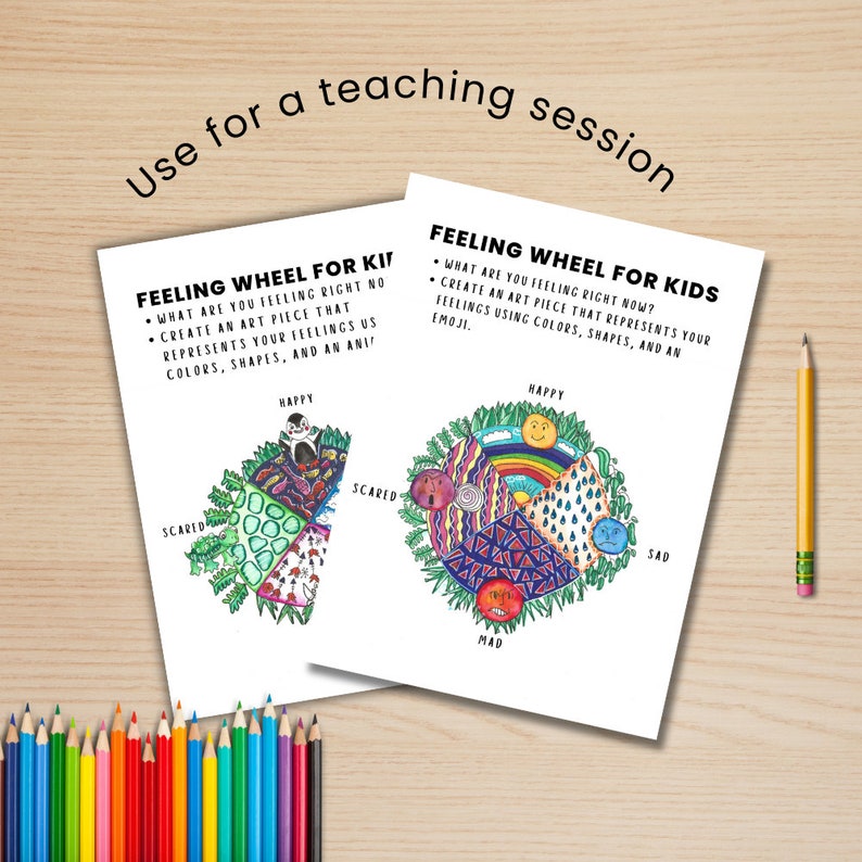 Feeling Wheel Posters for Kids Animal and Pattern Symbols Art Therapy ...