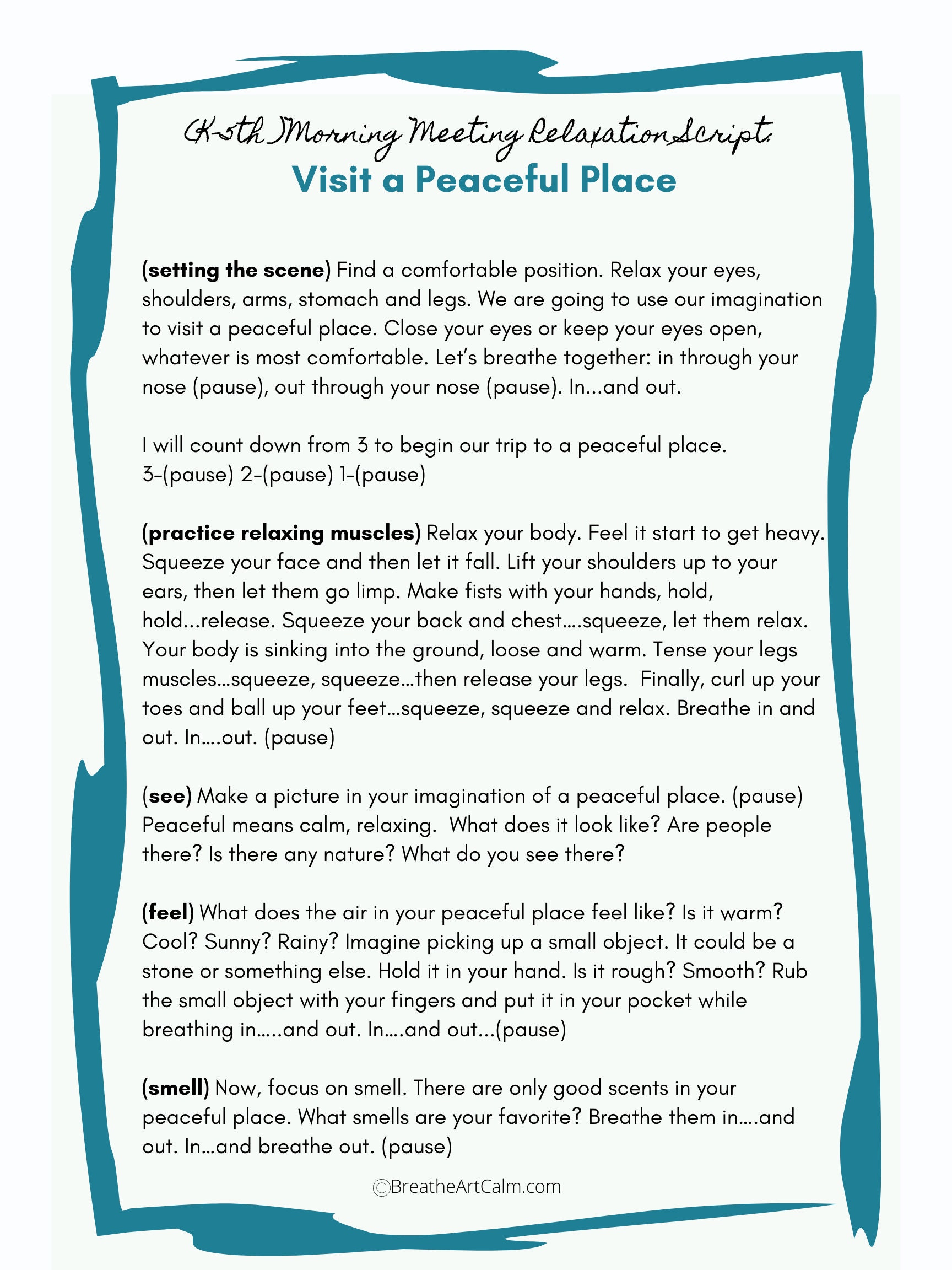 Relaxation Script | School Counselor Morning Meeting | Therapy Tools ...