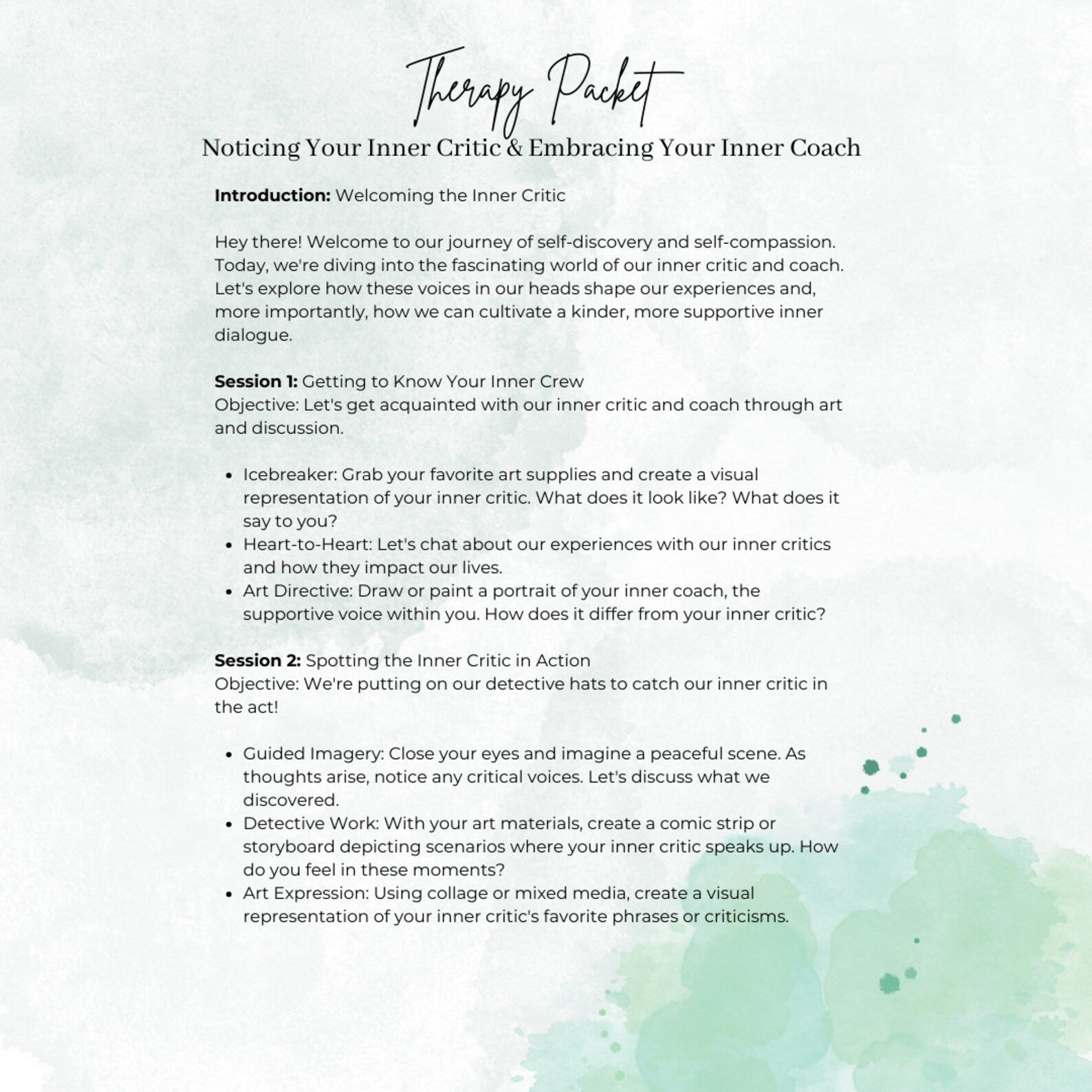 Therapy Packet Inner Coach Vs. Inner Critic Working With Parts IFS - Etsy