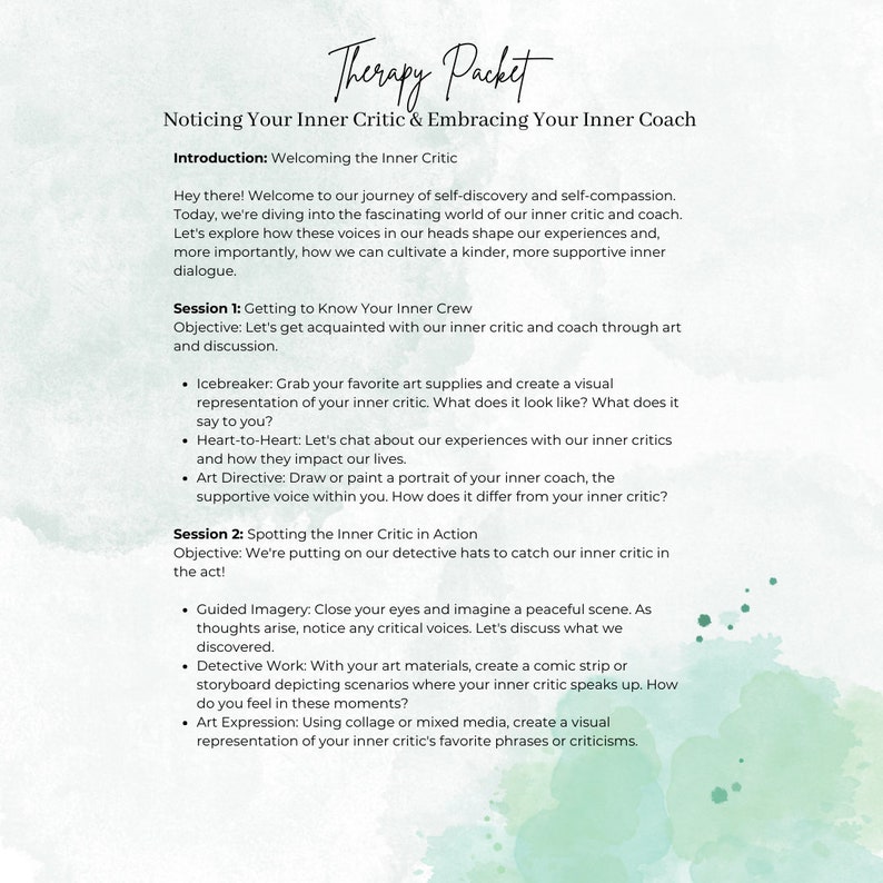 Therapy Packet Inner Coach Vs. Inner Critic Working With Parts IFS - Etsy