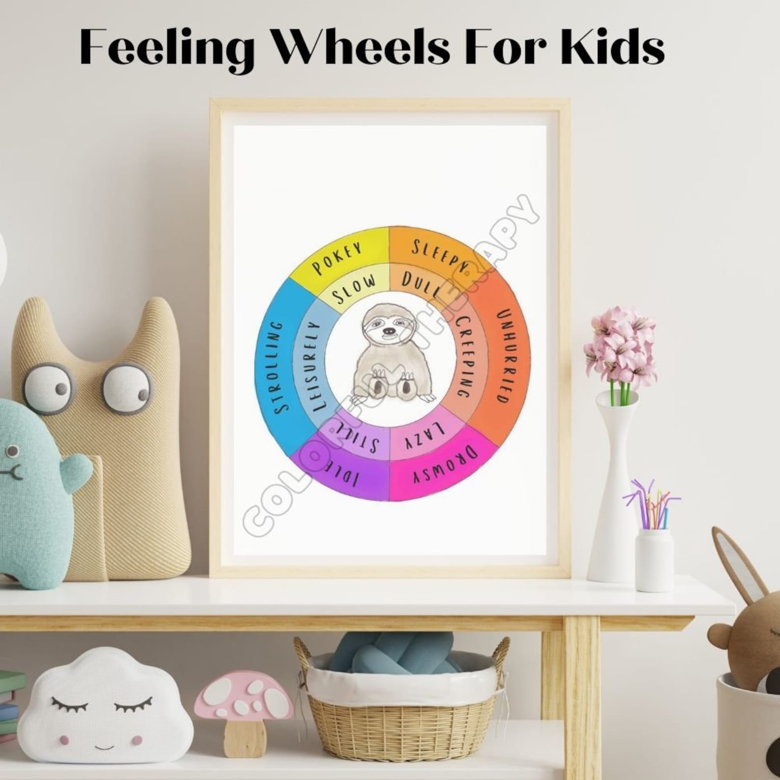 Feeling Wheel Posters for Kids Animal and Pattern Symbols Art Therapy ...