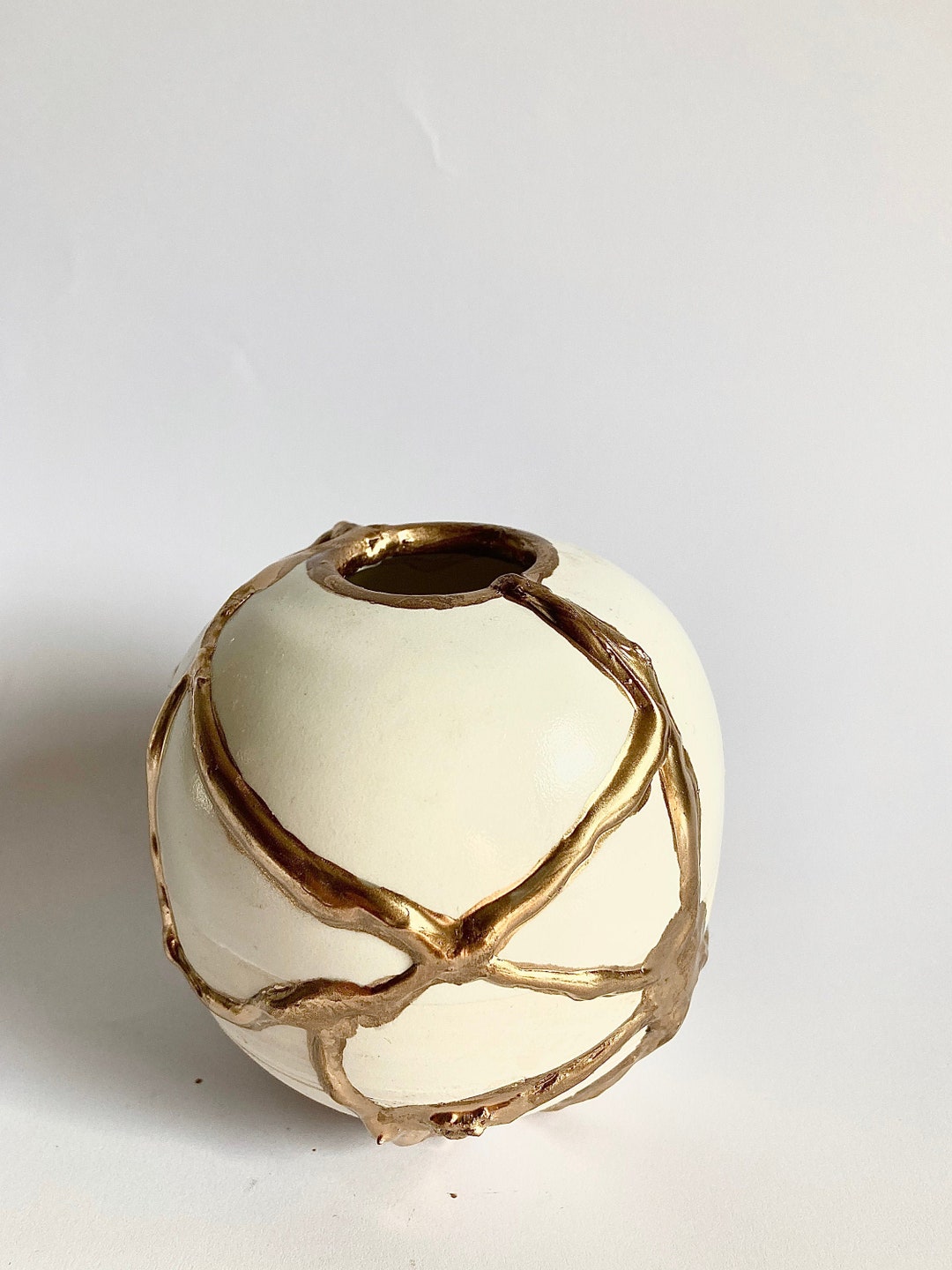 Kintsugi Mini Porcelain White Moon Jar Pot 'yuki 3' - Etsy