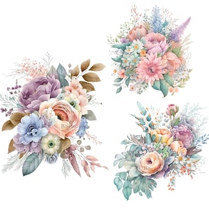 Floral Clipart Pastel Color Flower / Clip Art Elements / Watercolor Art ...