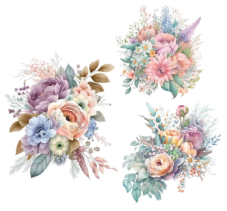 Floral Clipart Pastel Color Flower / Clip Art Elements / - Etsy