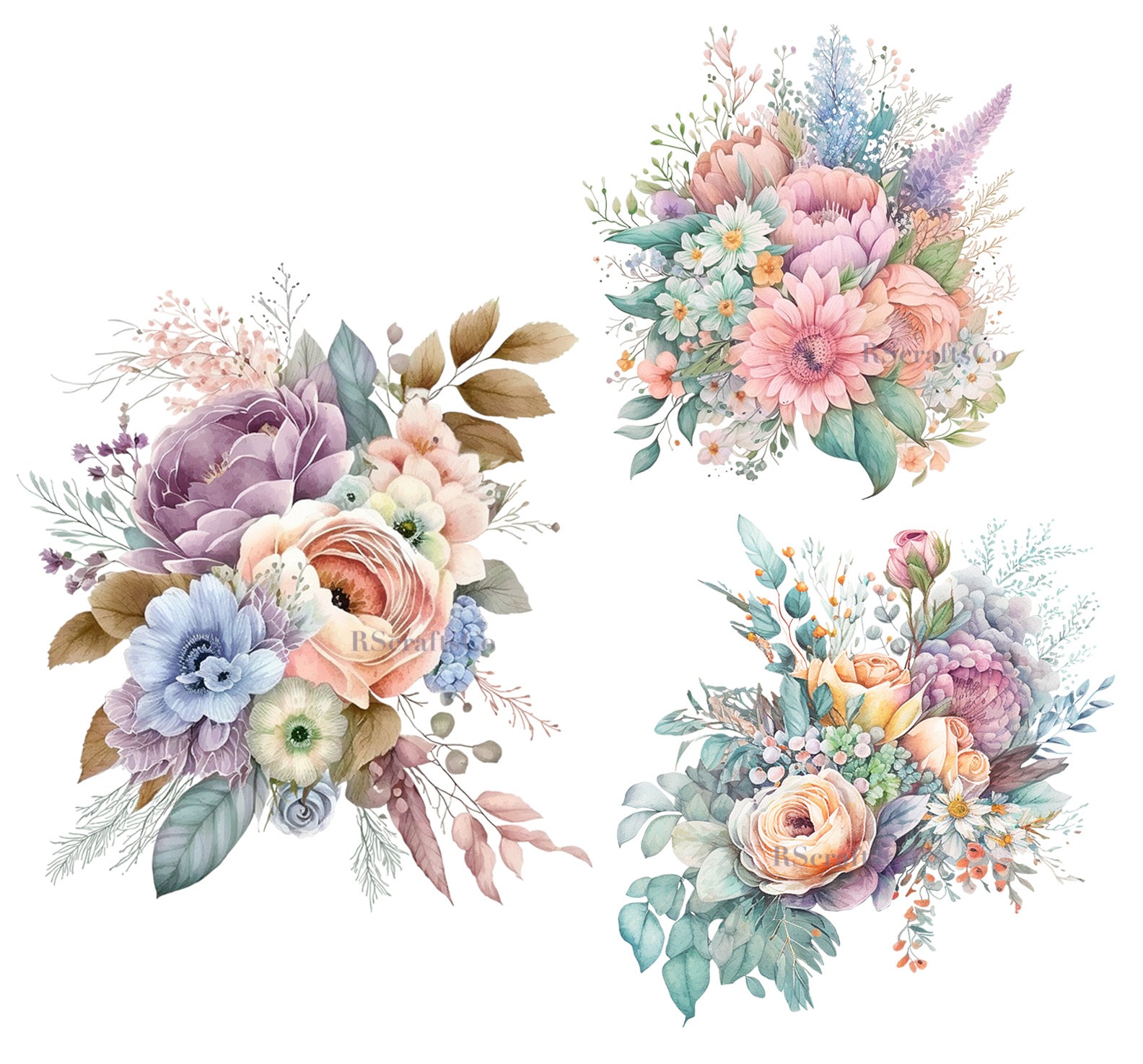 Floral Clipart Pastel Color Flower / Clip Art Elements / - Etsy