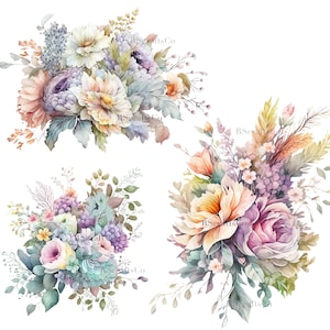 Floral Clipart Pastel Color Flower / Clip Art Elements / Watercolor Art ...