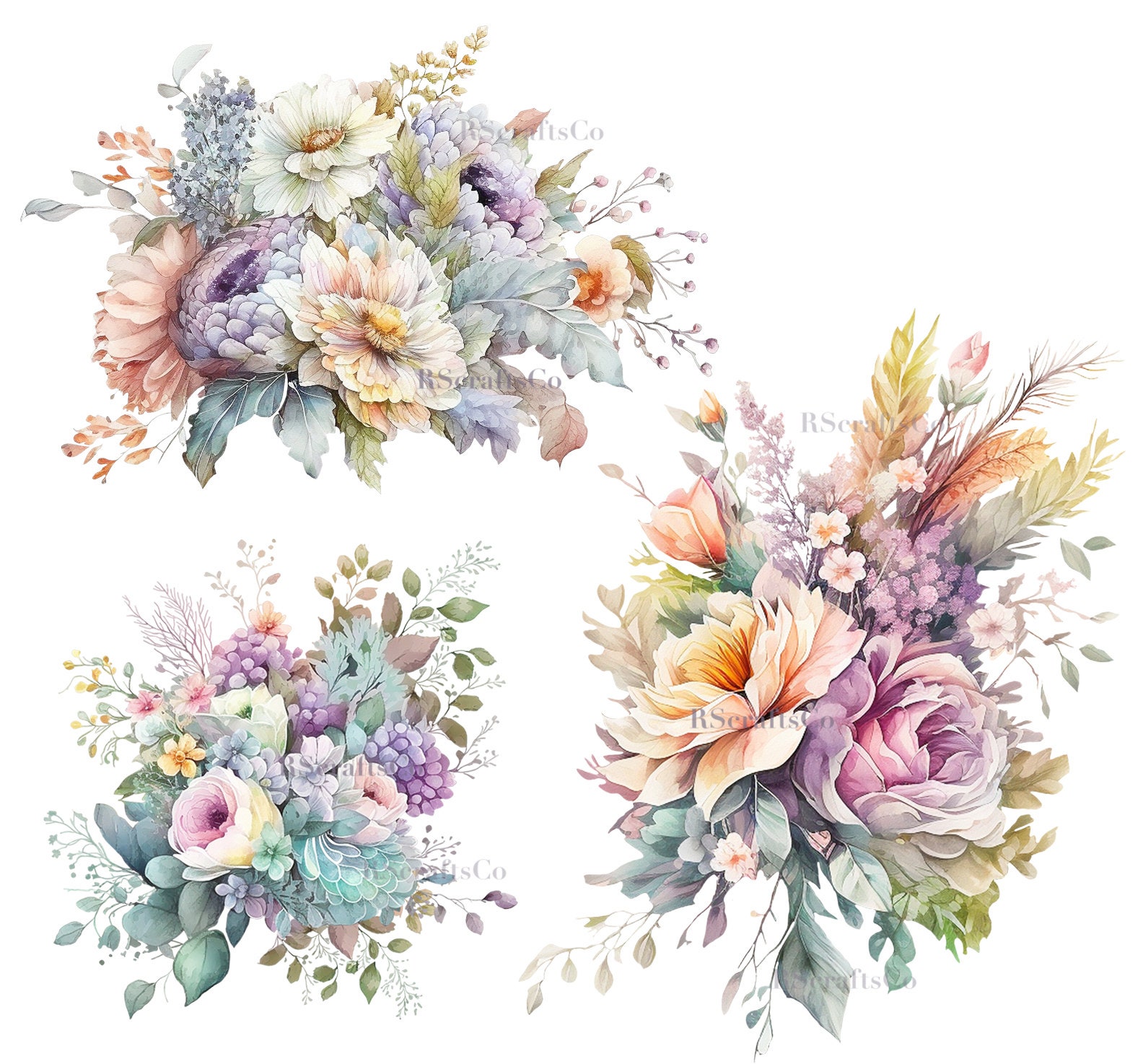 Floral Clipart Pastel Color Flower / Clip Art Elements / - Etsy