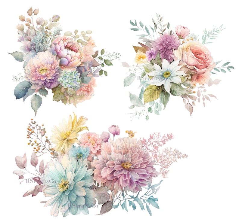 Floral Clipart Pastel Color Flower / Clip Art Elements / - Etsy