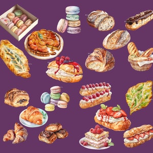 Watercolor Pastries Clip Art Elements, Bread Clipart, Bakery Graphics ...