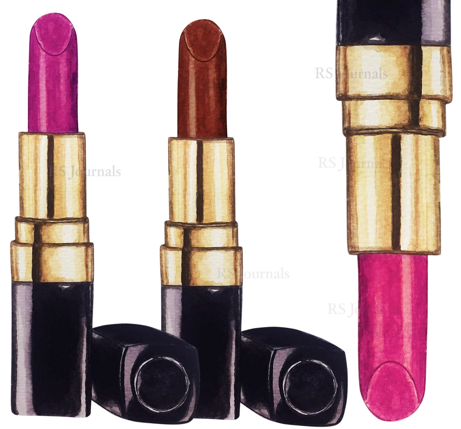 Lipstick Makeup Cosmetic Clip Art Elements / Watercolor Art / Fashion ...
