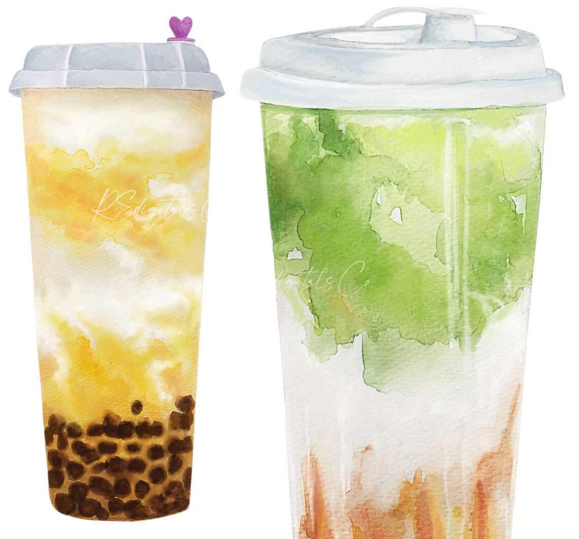 Boba Milk Tea Clip Art Elements / Watercolor Art / Bubble Tea Graphics ...