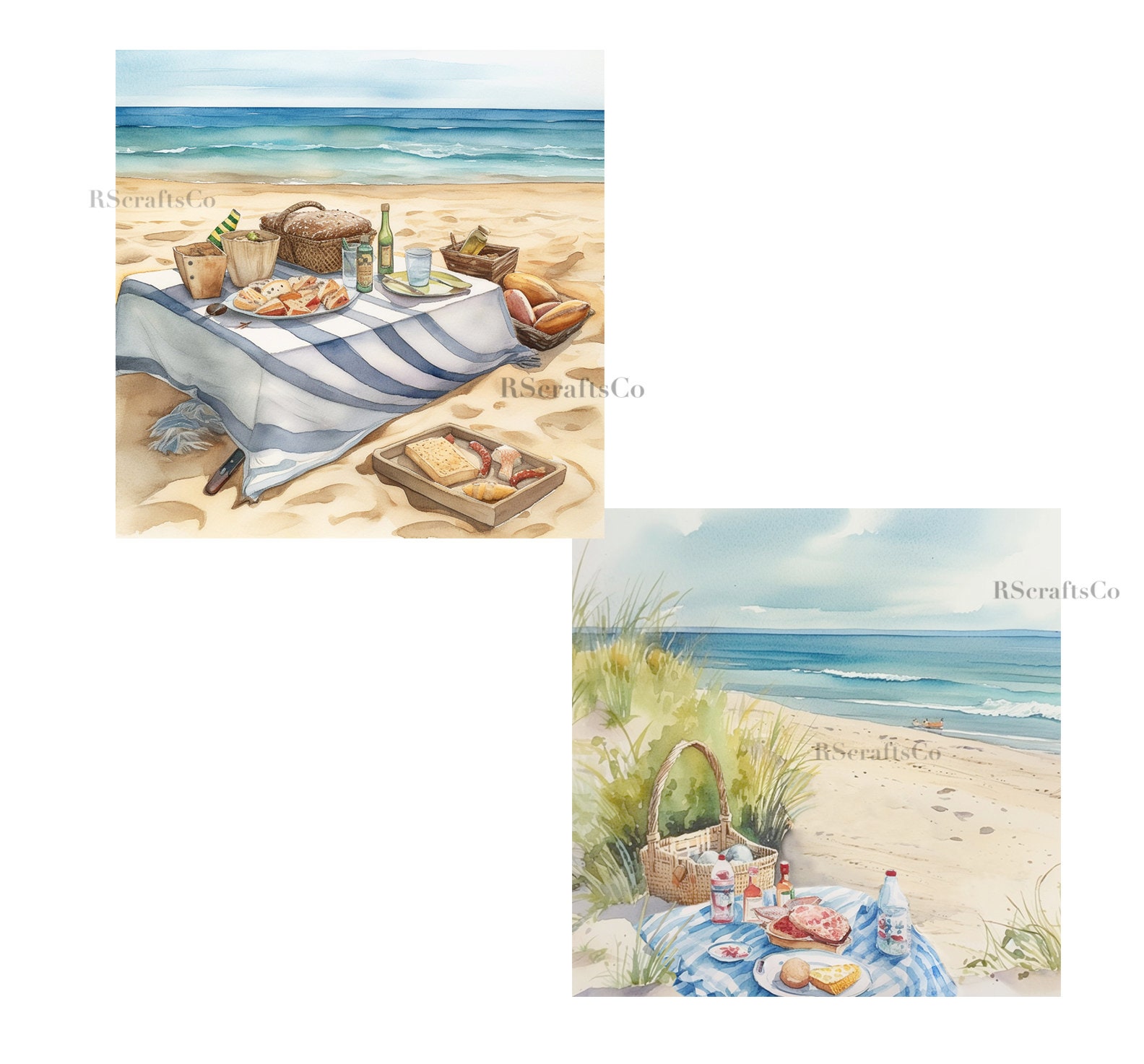 Watercolor Spring Picnic Scenes Digital Paper Clipart, Invitations ...