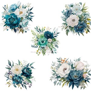 Teal Floral Clipart Blue Green Color Flower / Clip Art Elements ...