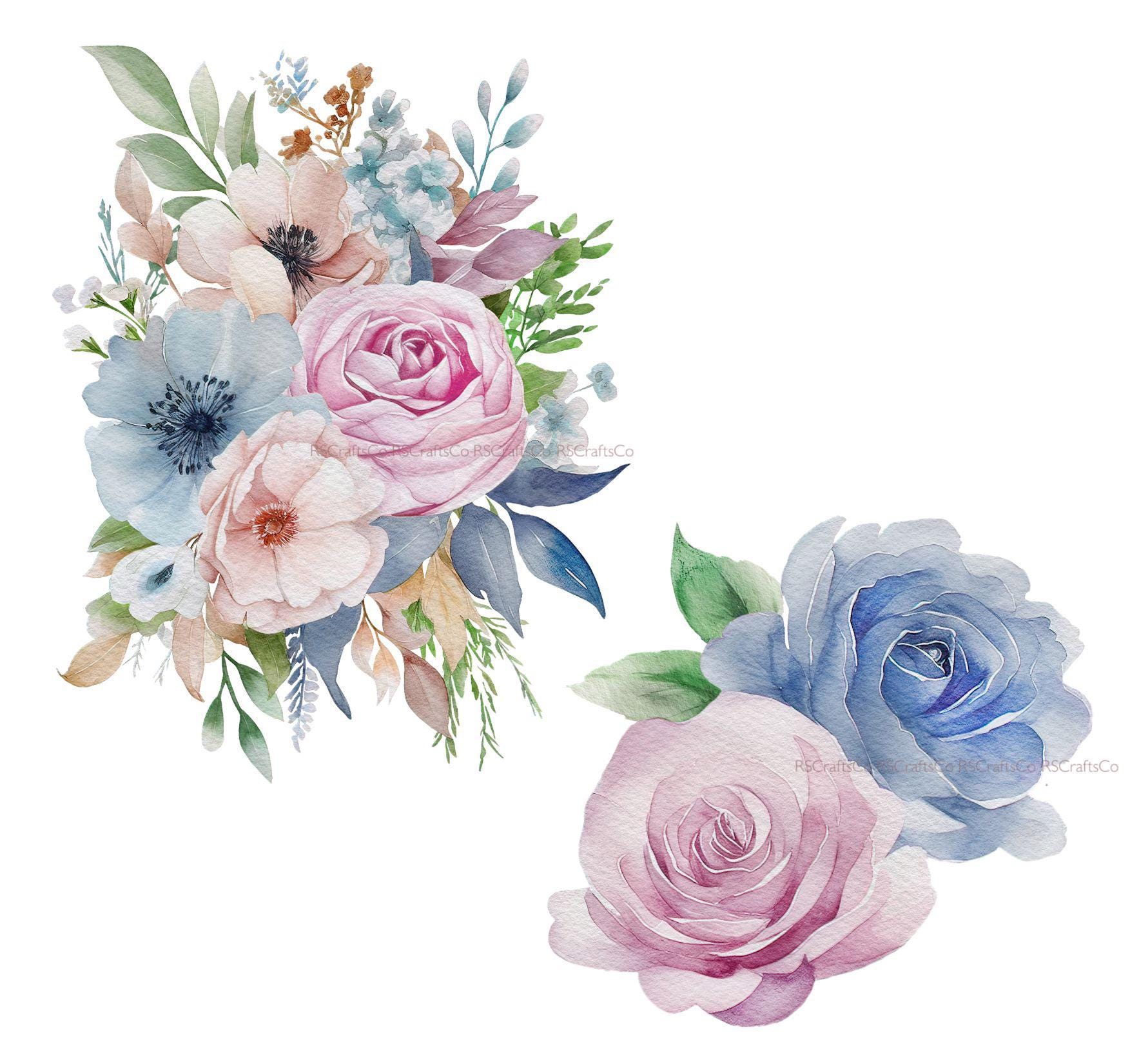 Pastel Floral Clipart Flower Pastels / Clip Art Elements / Watercolor ...