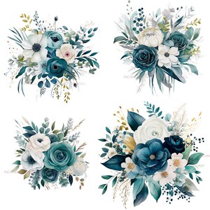 Teal Floral Clipart Blue Green Color Flower / Clip Art Elements ...