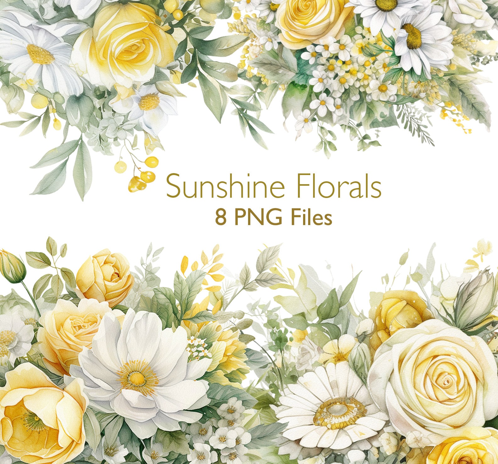 Yellow and White Floral Clipart Flower / Clip Art Elements / Watercolor ...