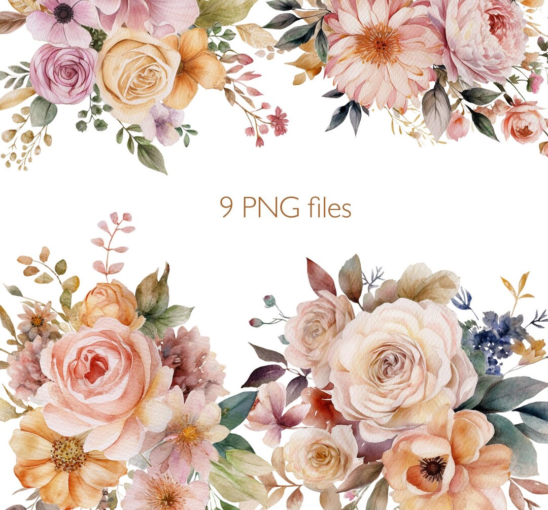 Pink Amd Peach Florals PNG Digital Clip Art, Blush Neutral Flowers ...