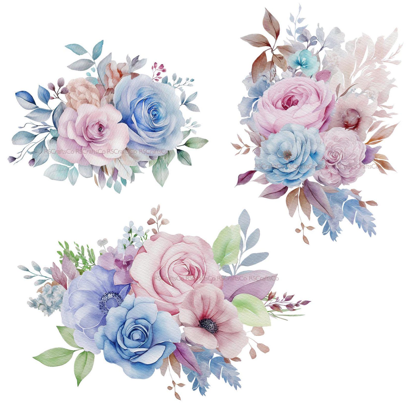 Pastel Floral Clipart Flower Pastels / Clip Art Elements / Watercolor ...