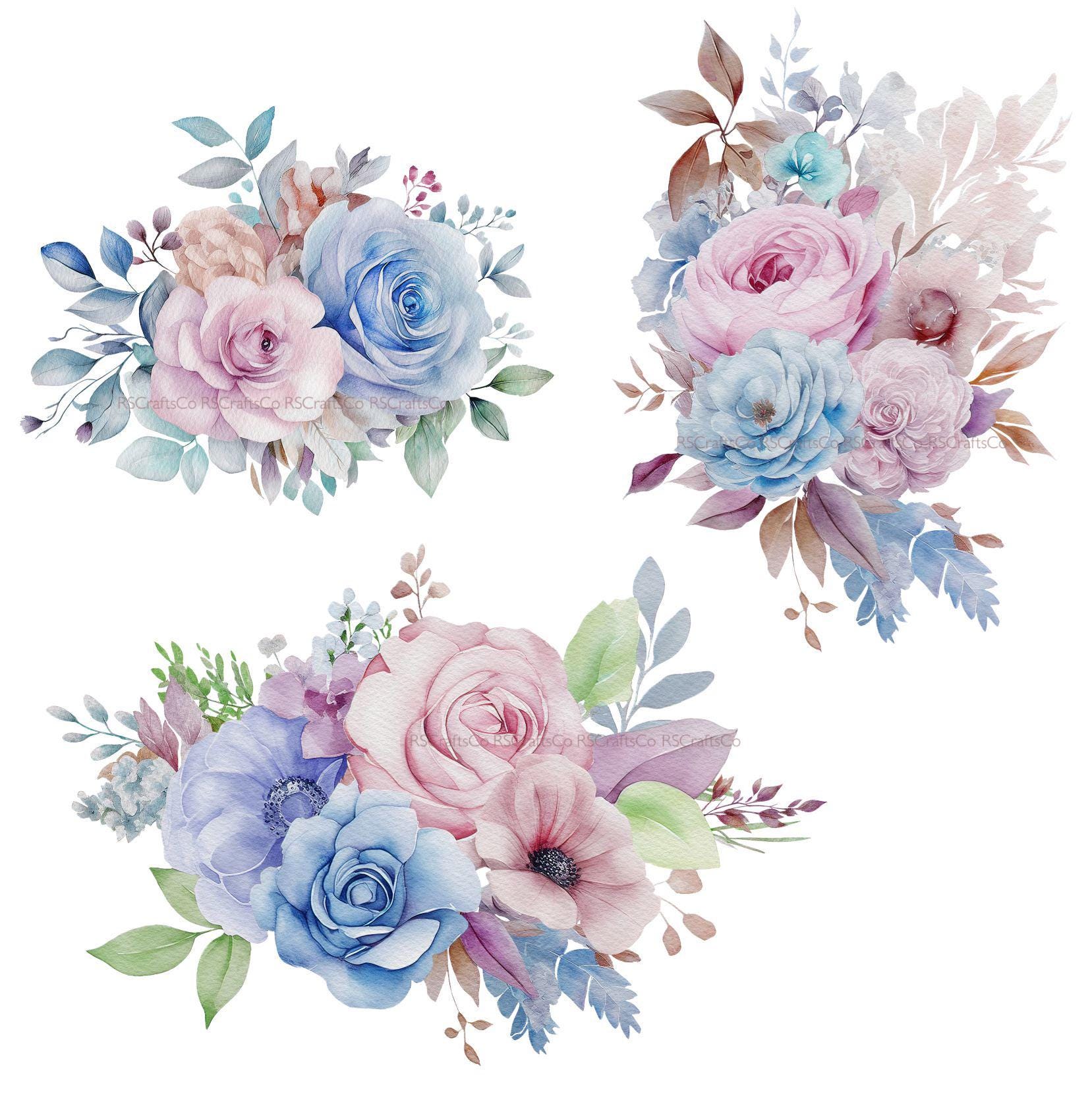 Pastel Floral Clipart Flower Pastels / Clip Art Elements / Watercolor ...