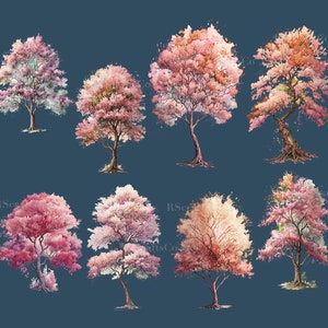 Pink Tree Clipart / Clip Art Elements / Trees Watercolor Art / Graphics ...