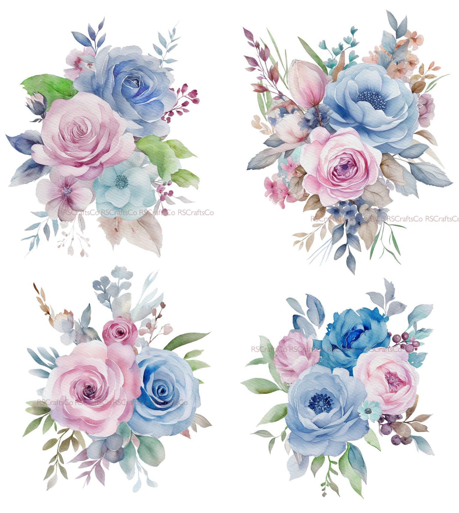 Pastel Floral Clipart Flower Pastels / Clip Art Elements / Watercolor ...