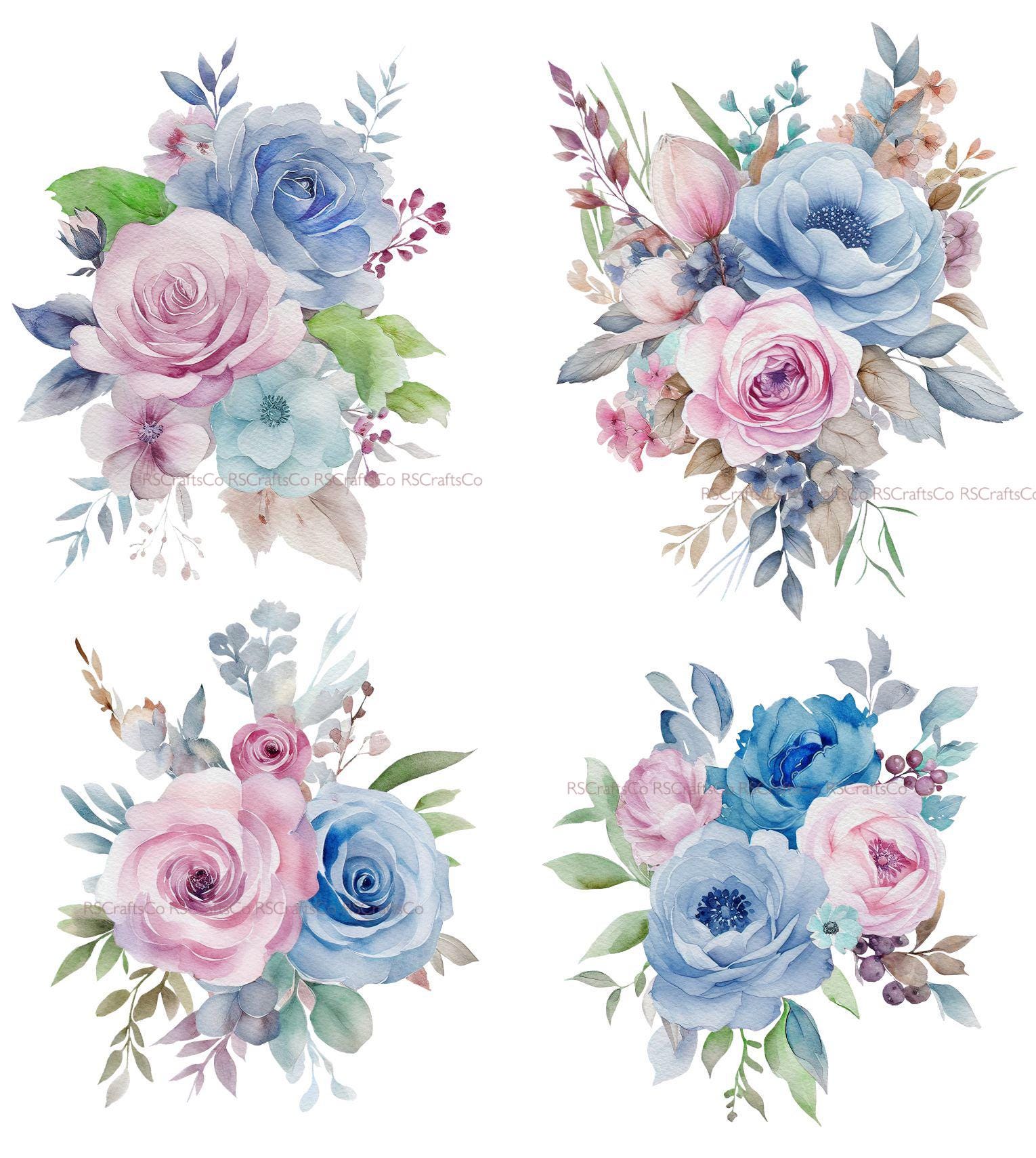 Pastel Floral Clipart Flower Pastels / Clip Art Elements / Watercolor ...