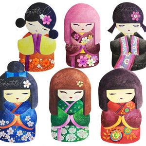 Kokeshi Doll Clip Art Elements / Watercolor Art / Japanese Doll ...
