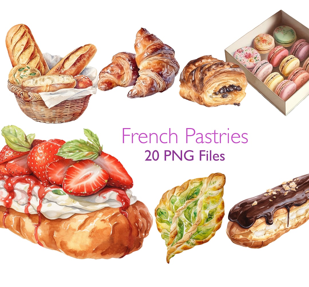 Watercolor Pastries Clip Art Elements, Bread Clipart, Bakery Graphics ...