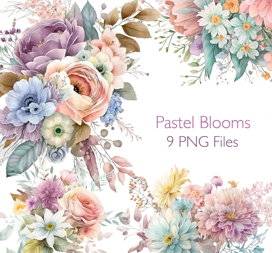 Floral Clipart Pastel Color Flower / Clip Art Elements / - Etsy