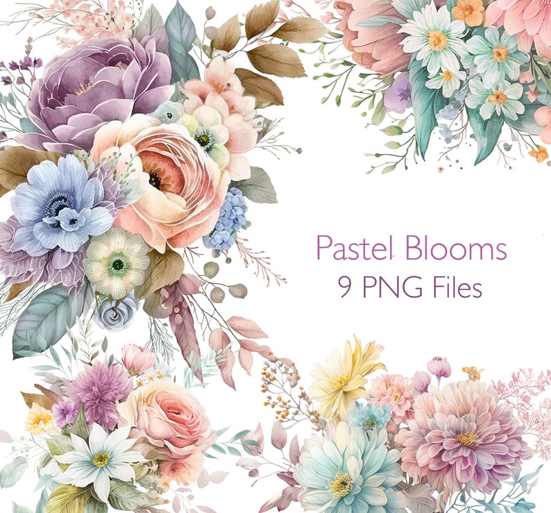 Floral Clipart Pastel Color Flower / Clip Art Elements / Watercolor Art ...