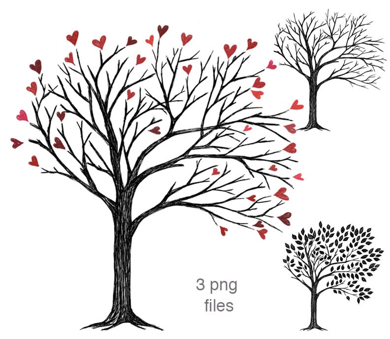 Tree Clip Art / Tree With Hearts Clip Art Elements / Watercolor Art ...
