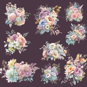 Floral Clipart Pastel Color Flower / Clip Art Elements / Watercolor Art ...