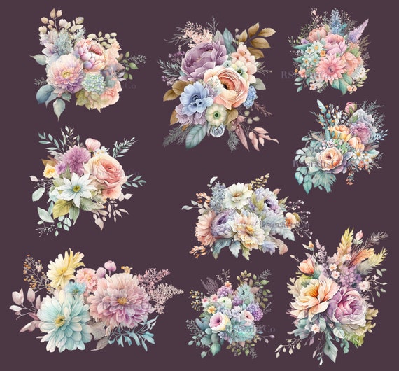 Pastel Wedding Flower Clip Art Spring Colorful Bouquet With Pastel