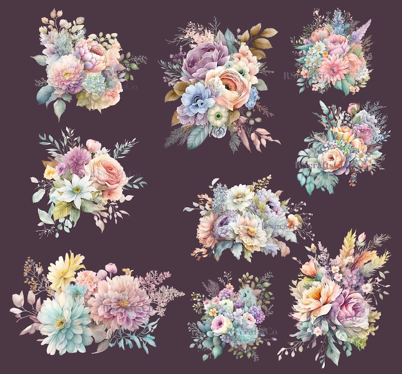 Floral Clipart Pastel Color Flower / Clip Art Elements / - Etsy