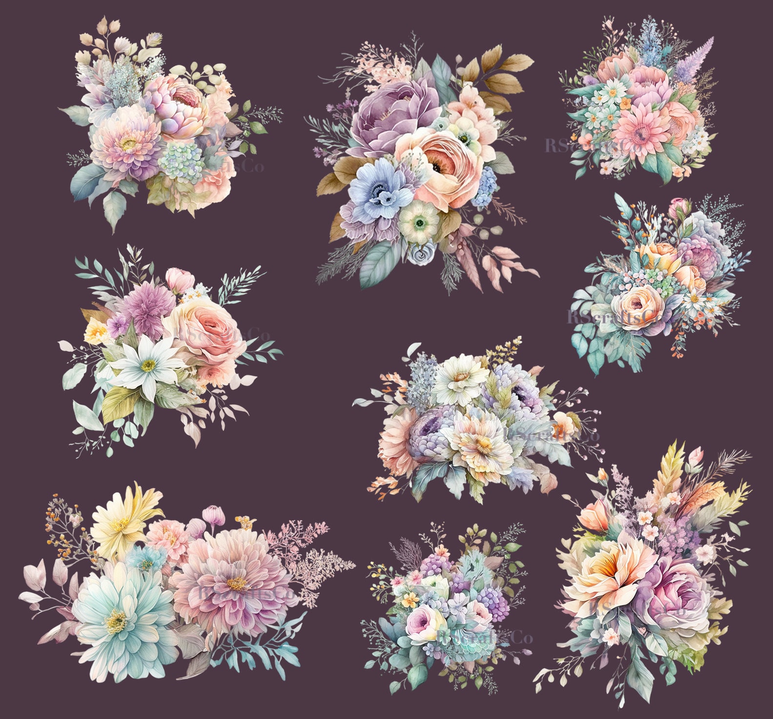 Floral Clipart Pastel Color Flower / Clip Art Elements / - Etsy