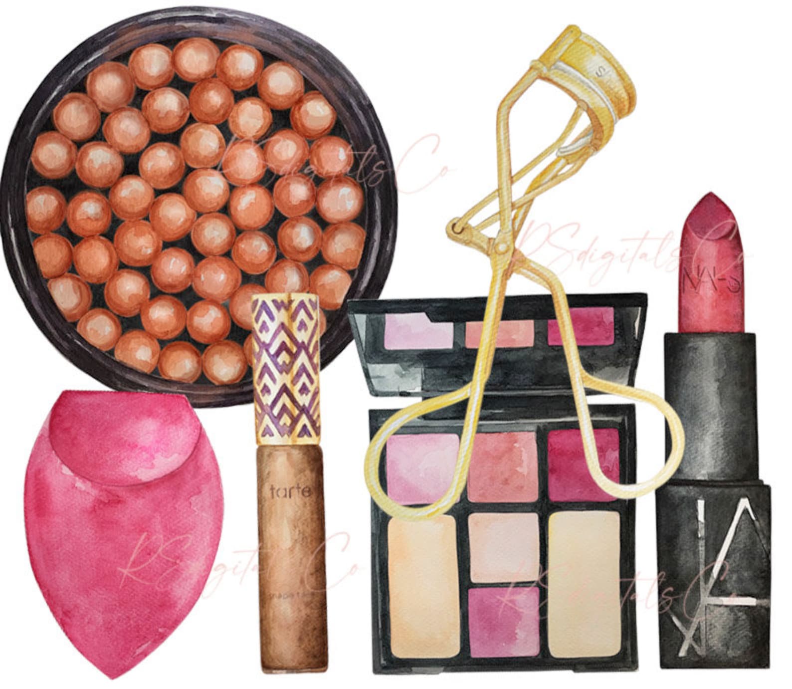 Makeup Cosmetic Clip Art Elements / Watercolor Art / Fashion Graphics ...