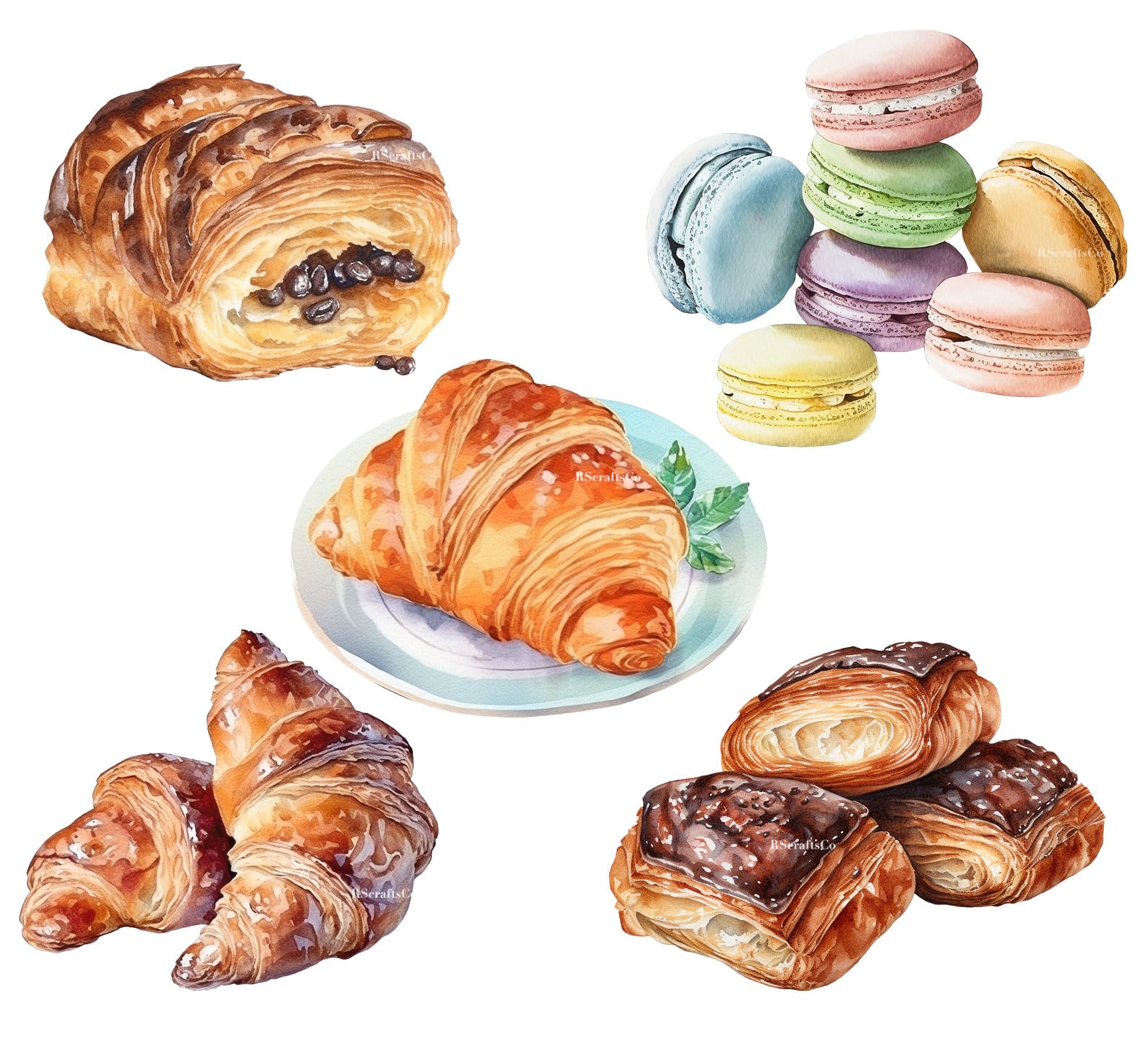 Watercolor Pastries Clip Art Elements, Bread Clipart, Bakery Graphics ...