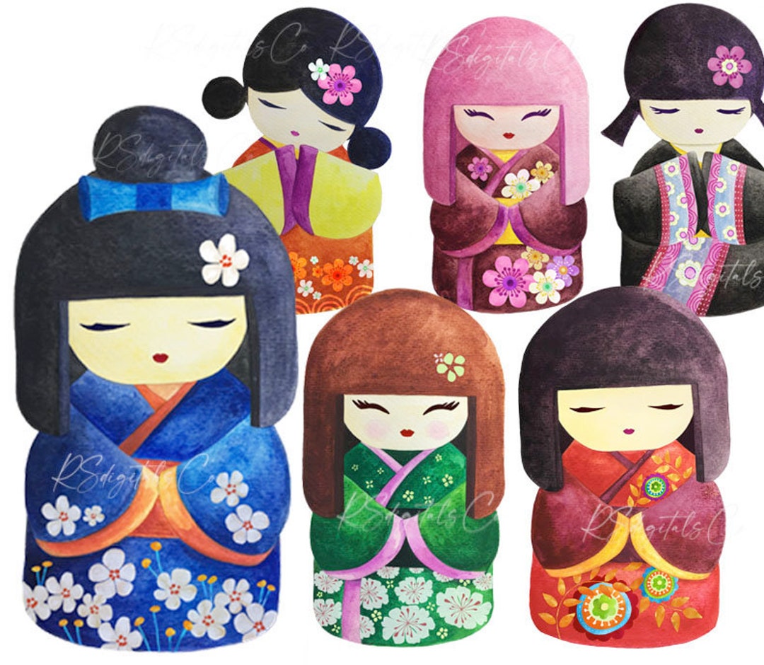 Kokeshi Doll Clip Art Elements / Watercolor Art / Japanese Doll ...
