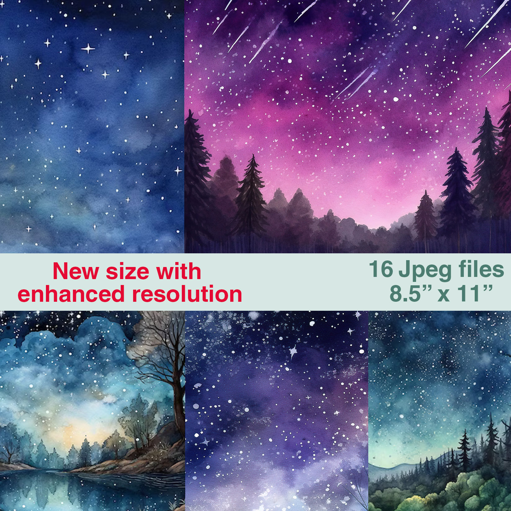 Watercolor Starry Night Sky Scene Digital Paper Clipart, Invitations ...