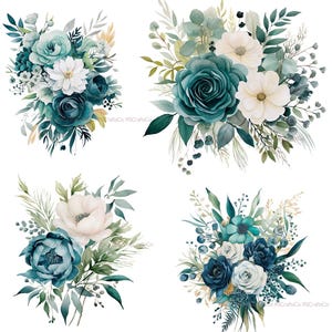 Teal Floral Clipart Blue Green Color Flower / Clip Art Elements ...