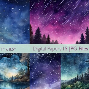 Watercolor Starry Night Sky Scene Digital Paper Clipart - Etsy