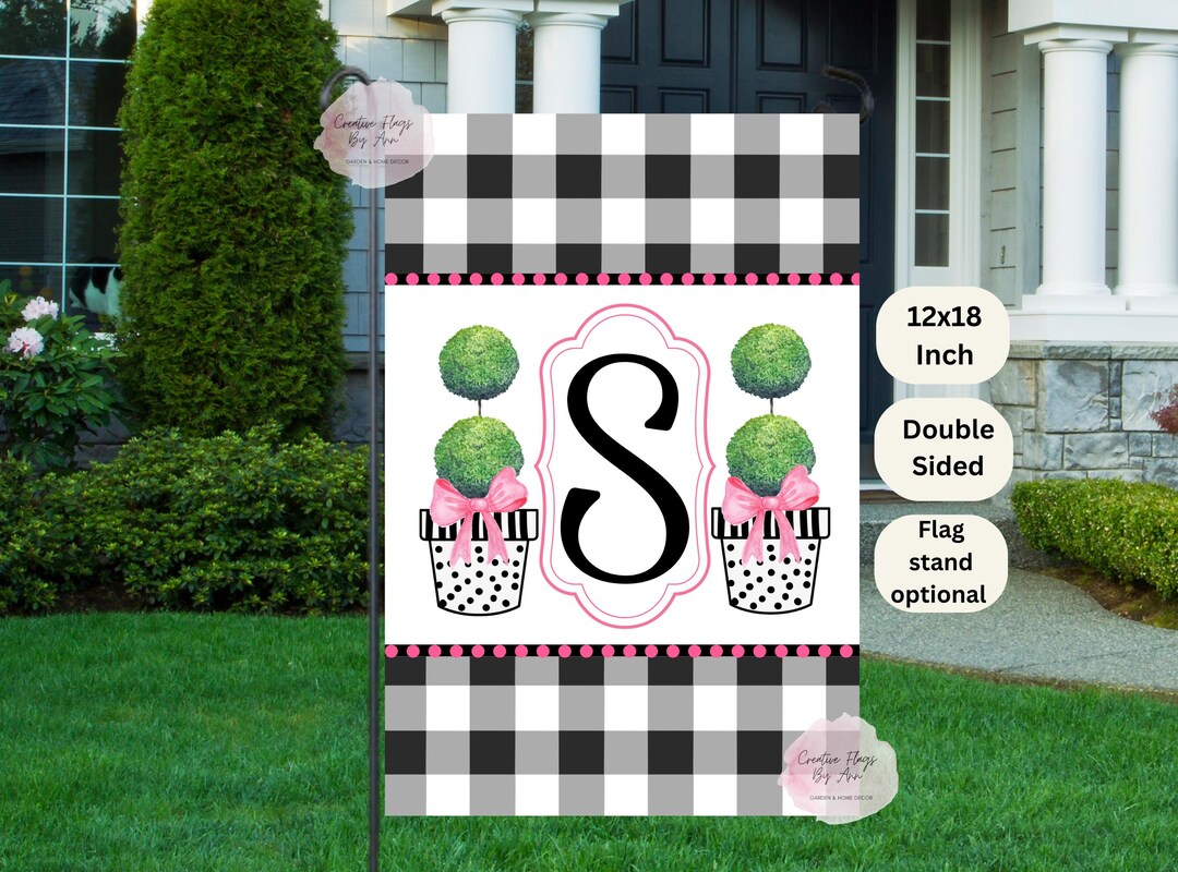 Topiary Garden Flag, Preppy Bow Monogram Flag, Spring Flags ...