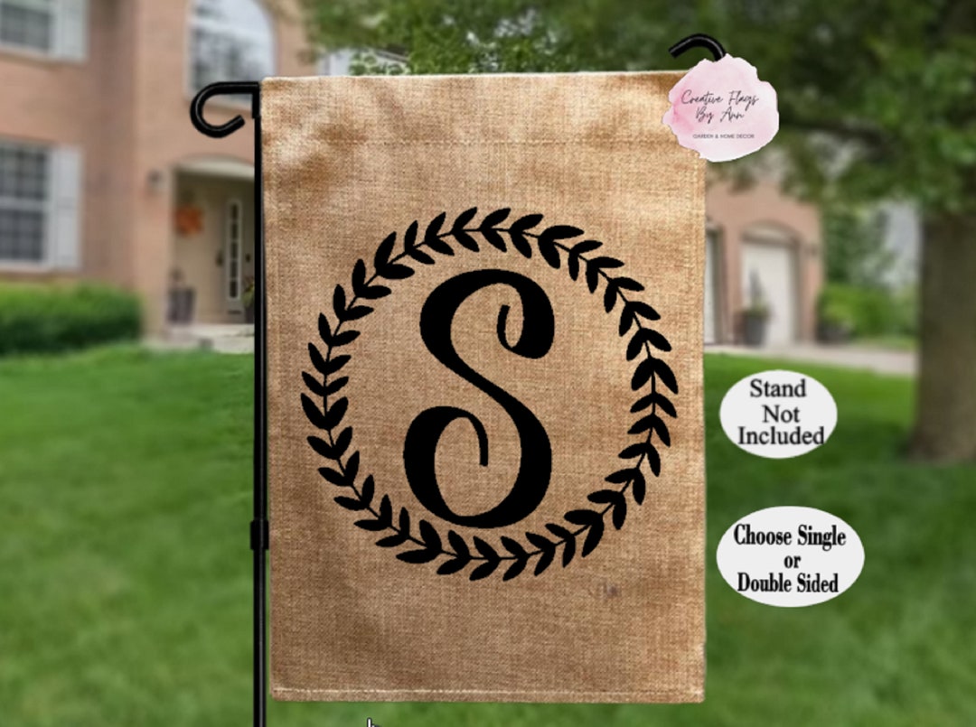 Initial Garden Flag, Spring Yard Flag, Faux Burlap Garden Flag ...