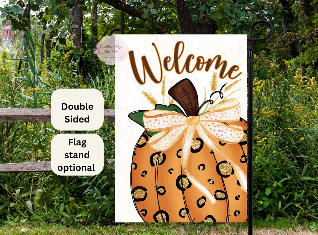 Personalized Animal Print Pumpkin Flag, Fall Garden Flag, Fall Welcome ...