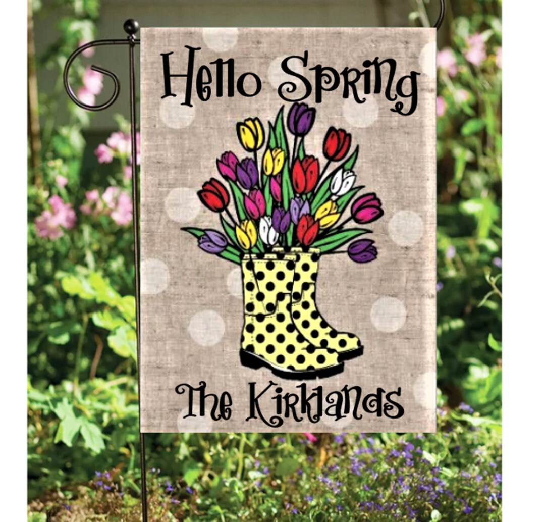 Hello Spring Rain Boot Tulip Garden Flag, Yard Flag, Floral, Tulips ...