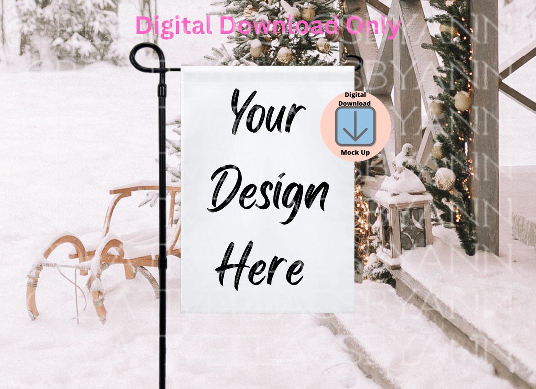 Garden Flag Mock Up, White Sublimation Flag Mock Up, Winter Snow Flag ...