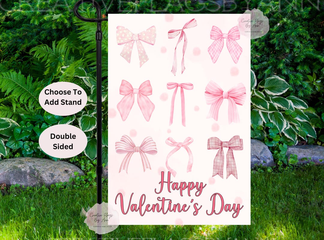 Preppy Valentine Flag, Coquette Pink Bows, Yard Art, Girly Grand ...
