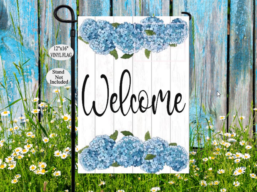Hydrangea Welcome Flag, Blue Hydrangea, Spring Garden Flag , Floral ...