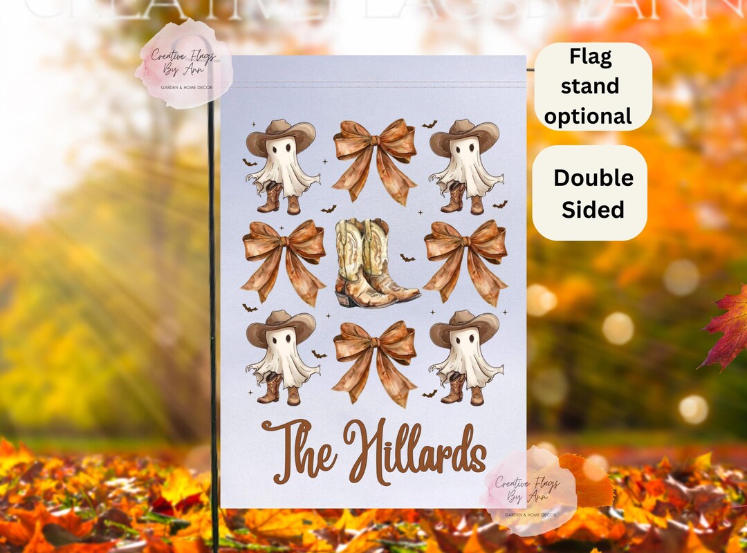 Custom Ghost Flag, Halloween Flags, Fall Garden Flag, Ghost Sign, Bows ...